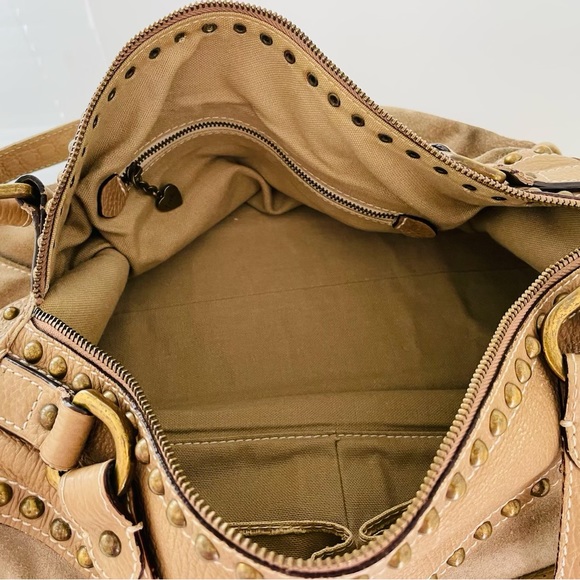 Bags | Luella Cognac Studded Large Genuine Suede Duffel Bag | Poshmark